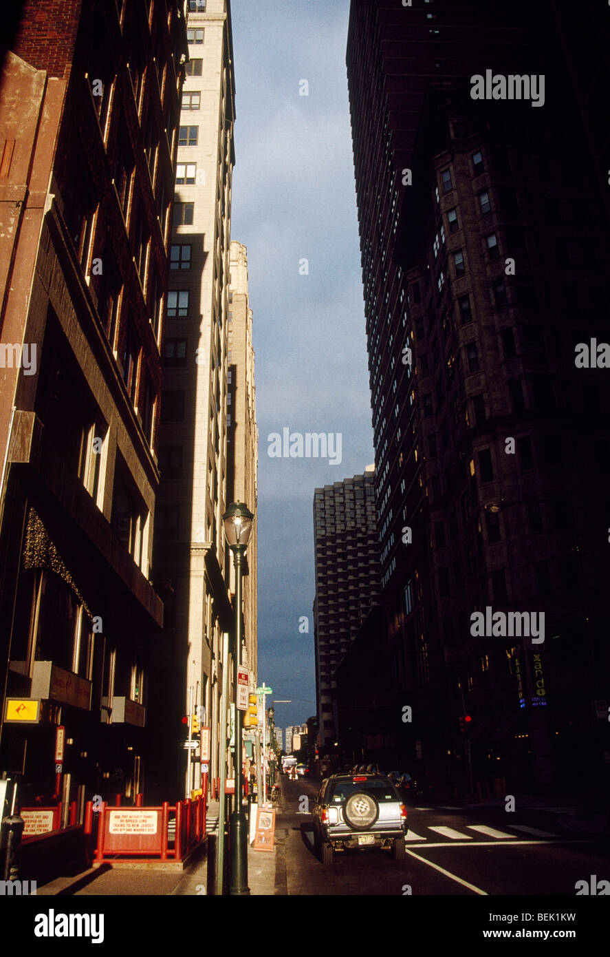 A Center City street scene at dusk, Philadelphia, Pennsylvania, USA ...