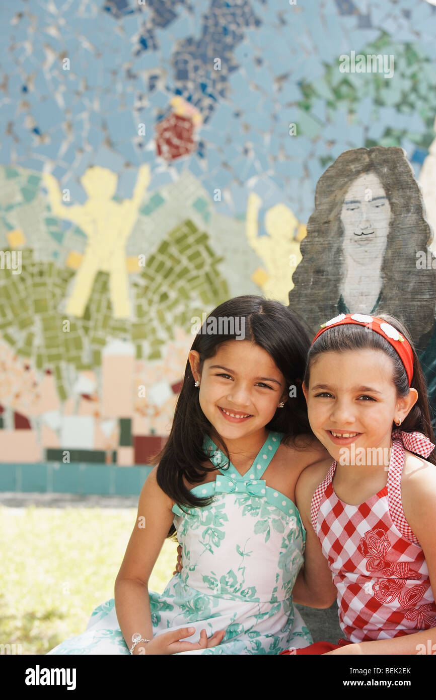 Portrait of two girls smiling Stock Photo - Alamy