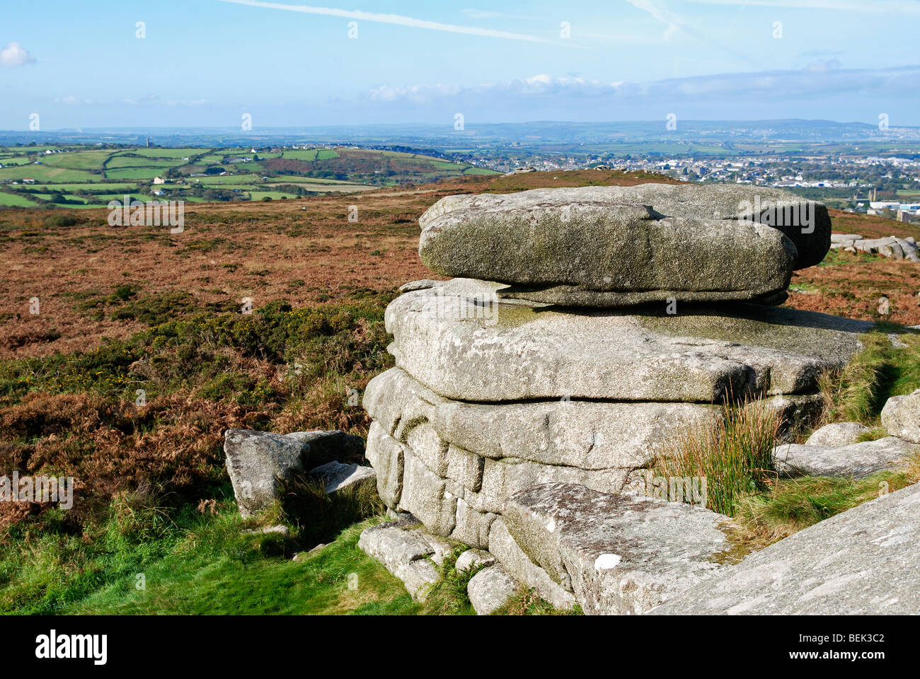 looking over the cornish countryside from carn brea near redruth ...