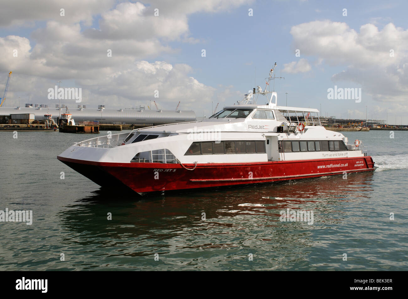 Red Jet 5 passenger catamaran service approaching Town Quay Southampton ...