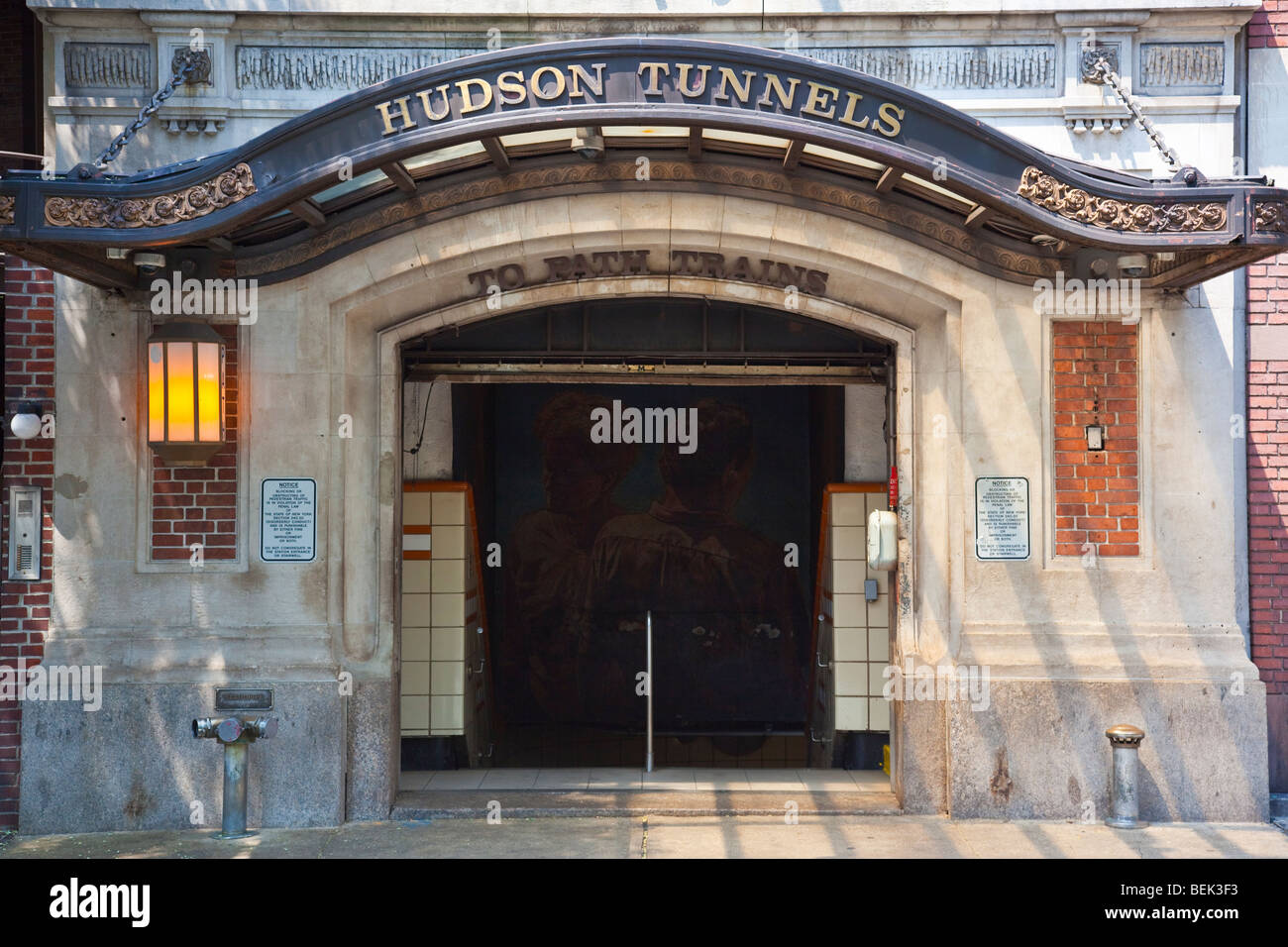 Hudson Tunnels path train entrance in the West Village in Manhattan ...