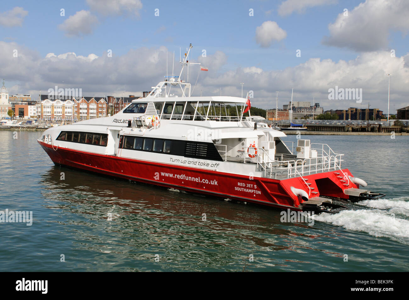 Red Jet 5 passenger catamaran service approaching Town Quay Southampton ...