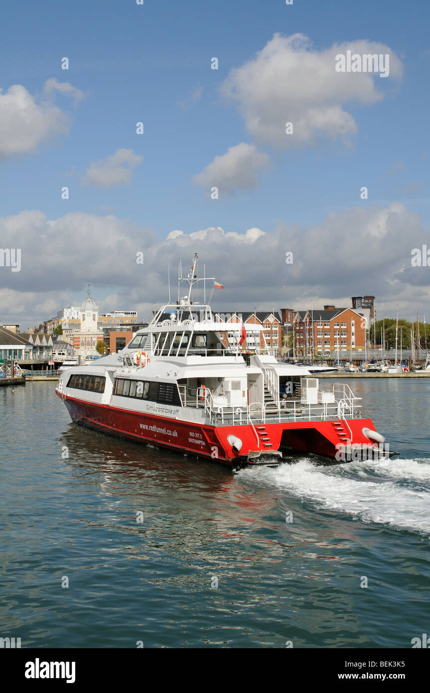 Red Jet 5 passenger catamaran service approaching Town Quay Southampton ...