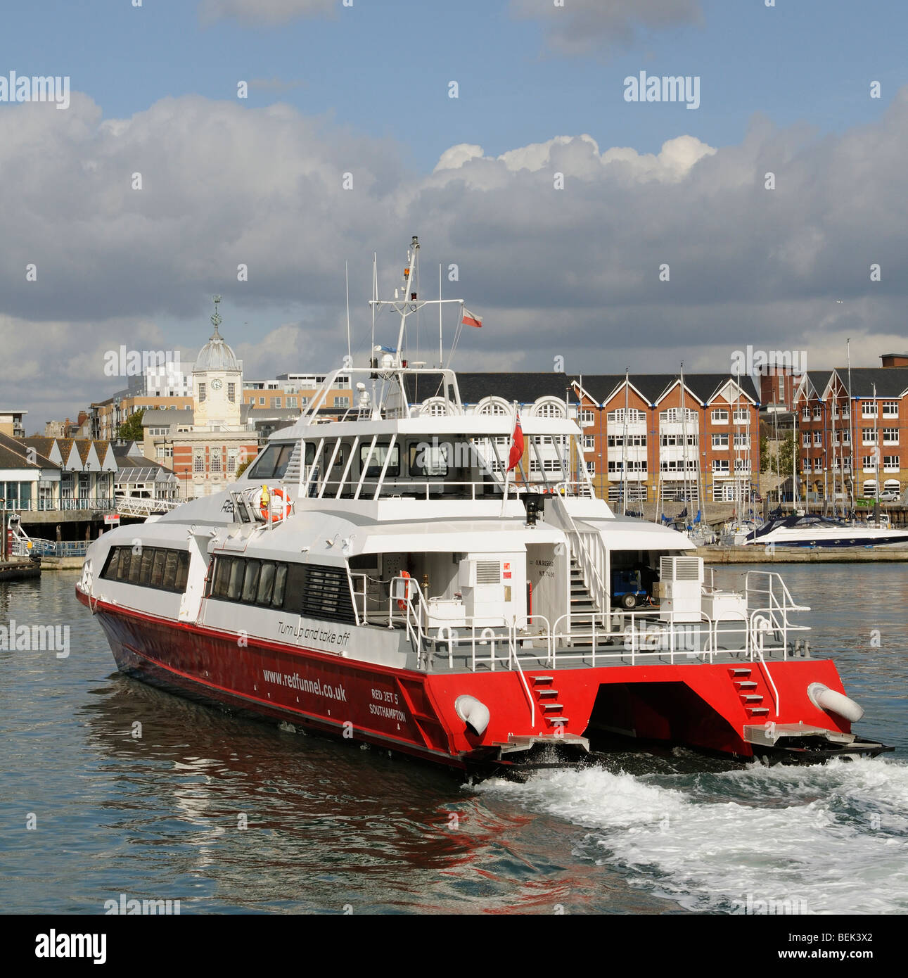 Red Jet 5 passenger catamaran service approaching Town Quay Southampton ...