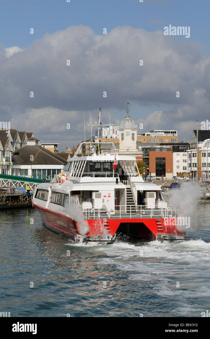 Red Jet 5 passenger catamaran service approaching Town Quay Southampton ...