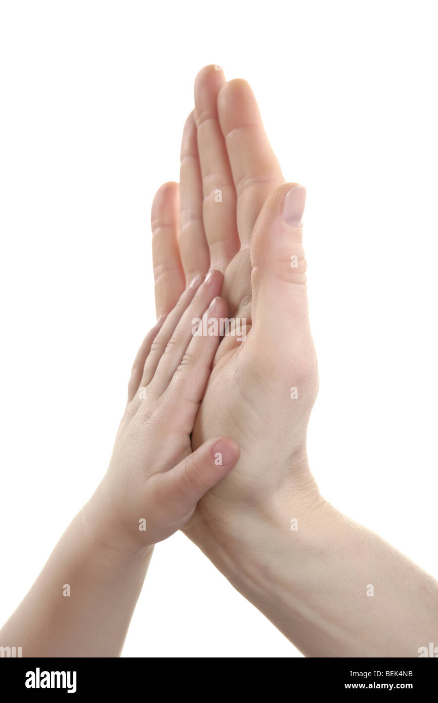 Mother and son, daughter hand together love family sign Stock Photo - Alamy