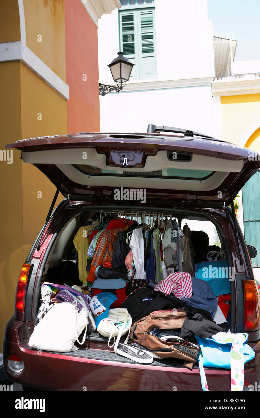 Clothes in a car trunk, Old San Juan, San Juan, Puerto Rico Stock Photo ...