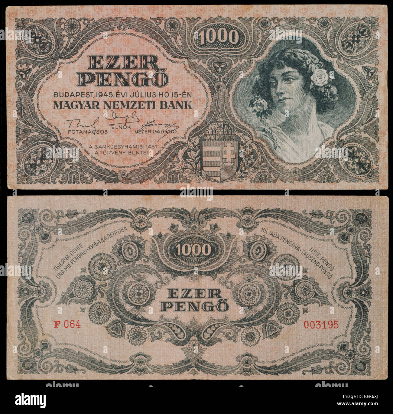 Hungarian 1000 Pengo note from 1945 Stock Photo - Alamy