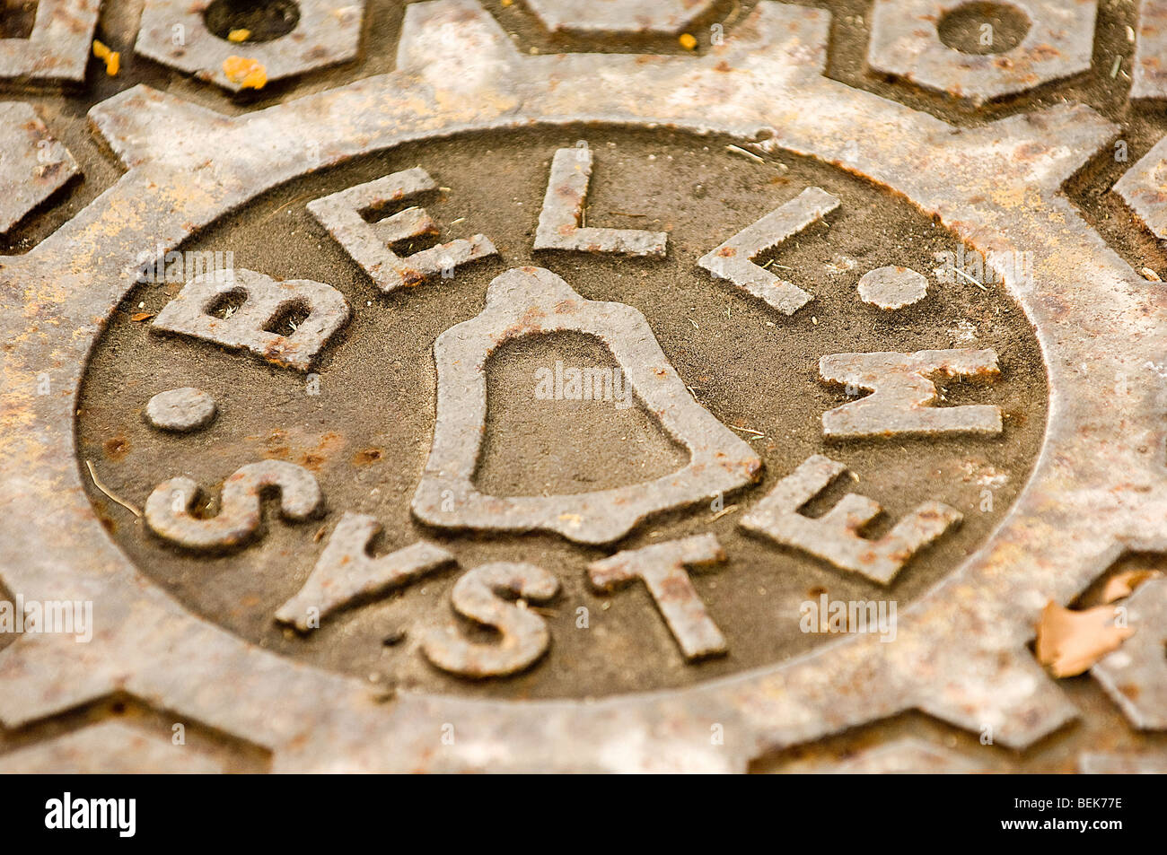 Bell System manhole cover Stock Photo - Alamy
