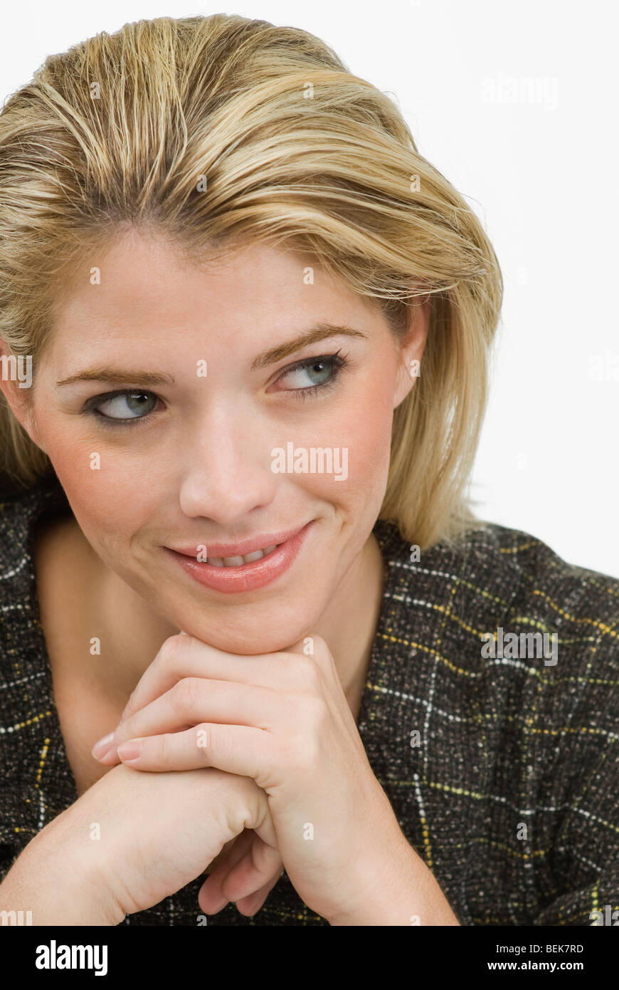 Close-up of a woman smiling Stock Photo - Alamy