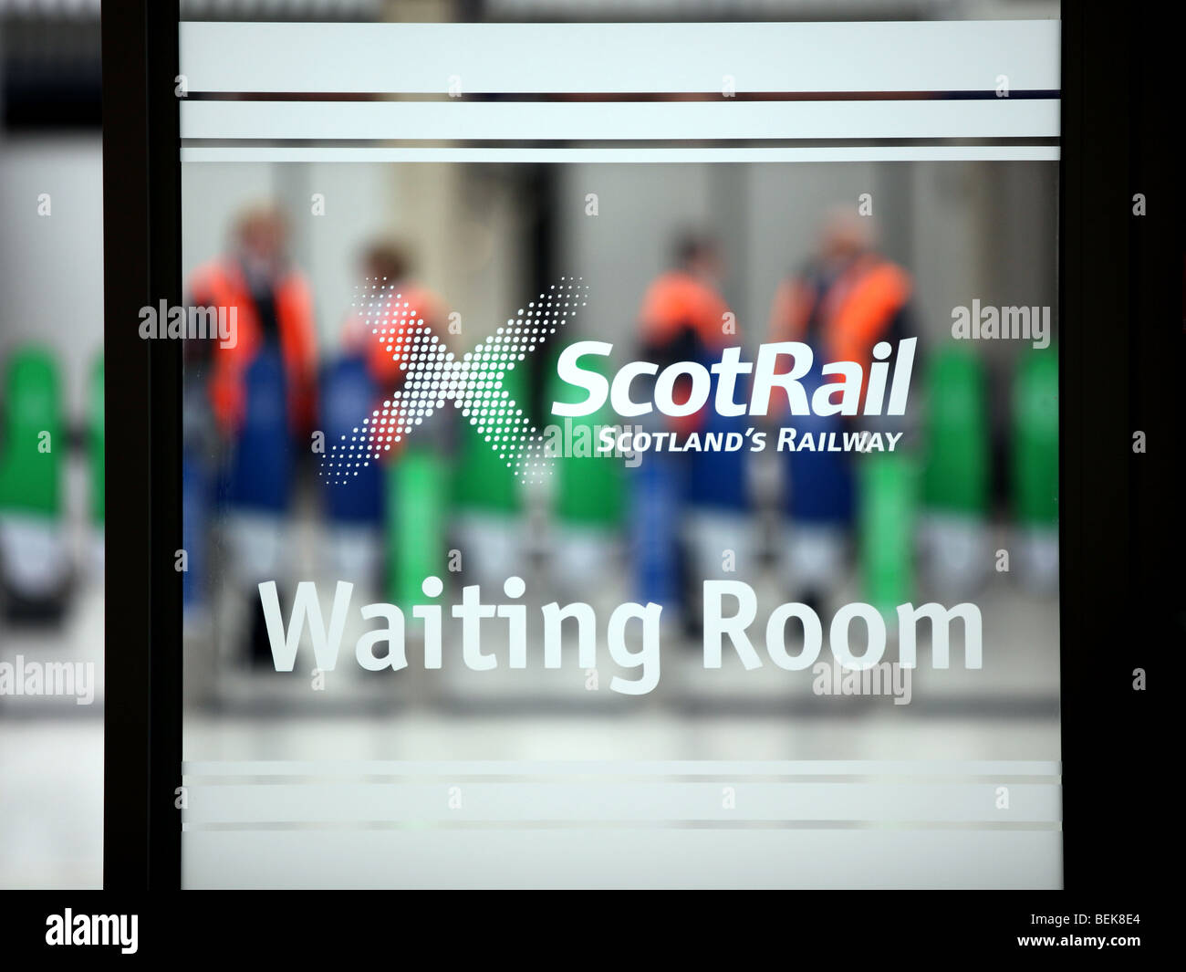 Window of Scotrail waiting room at Aberdeen railway station, Scotland ...