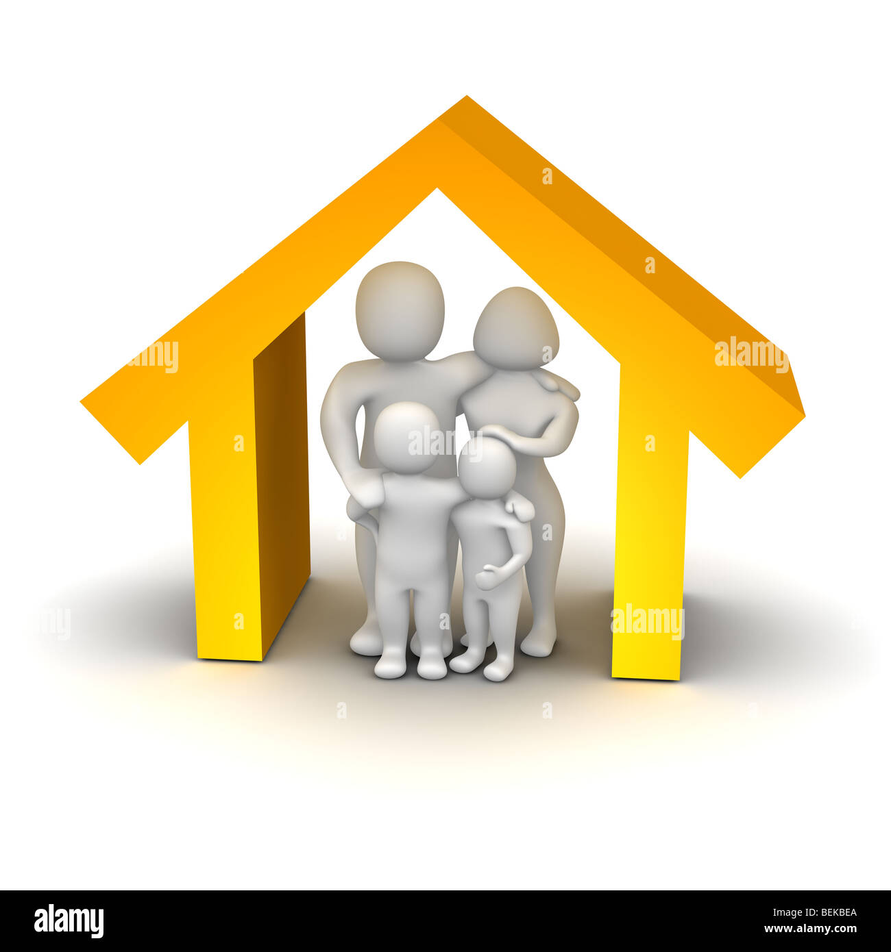 Happy family inside house. 3d rendered illustration Stock Photo - Alamy