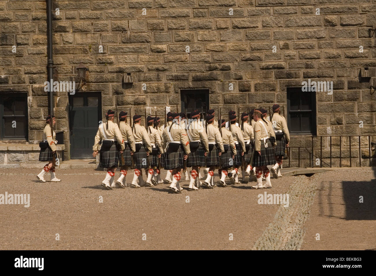 Re-enacters of the 78th Highland Regiment practice before performing ...