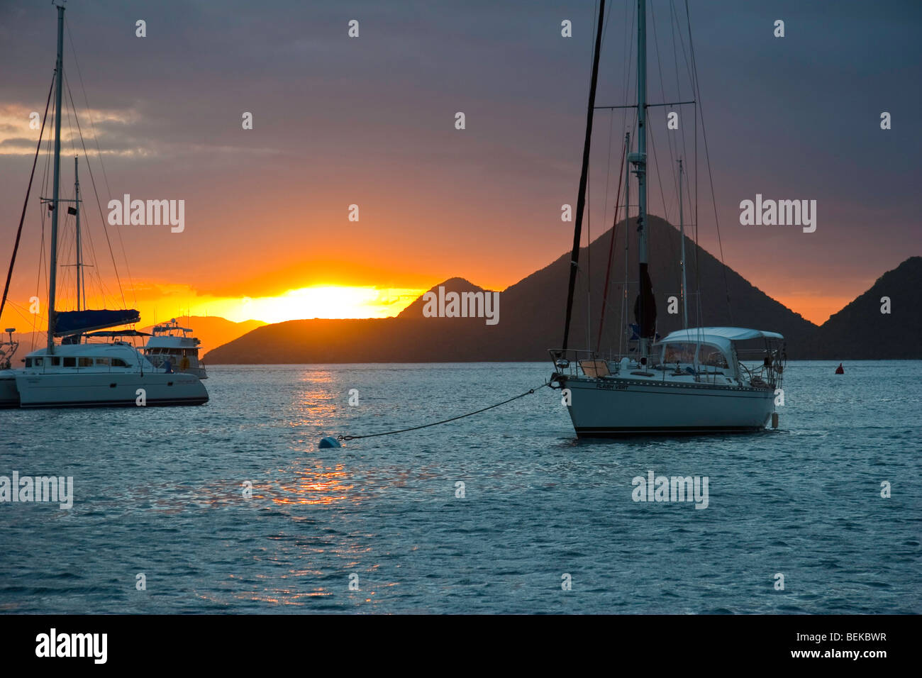 Sunset in the anchorage at Soper's Hole, BVI Stock Photo - Alamy