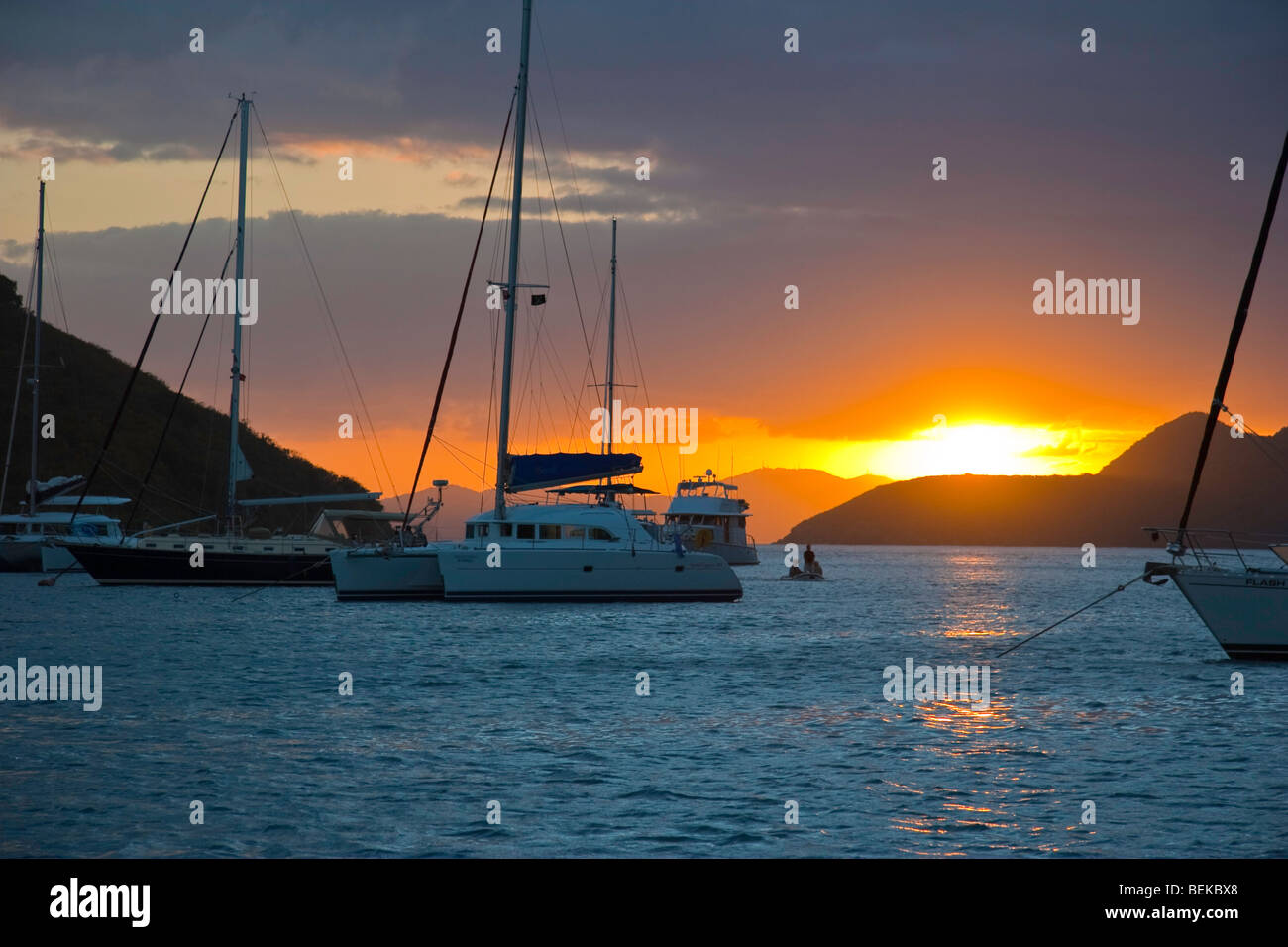Sunset in the anchorage at Soper's Hole, BVI Stock Photo - Alamy