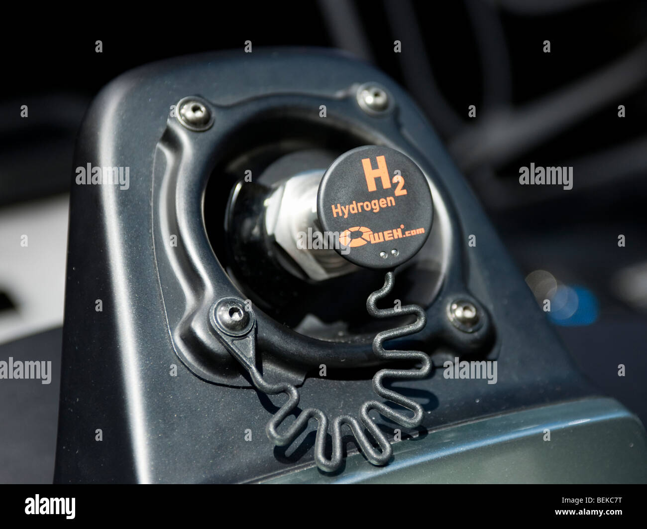 Detail of fuel cap ofhydrogen fuel cell powered Mercedes car on display ...