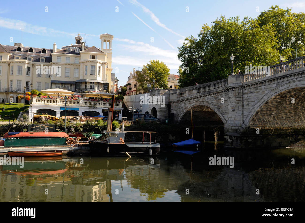 Historic riverside of Richmond Upon Thames, Surrey on blue skied day ...