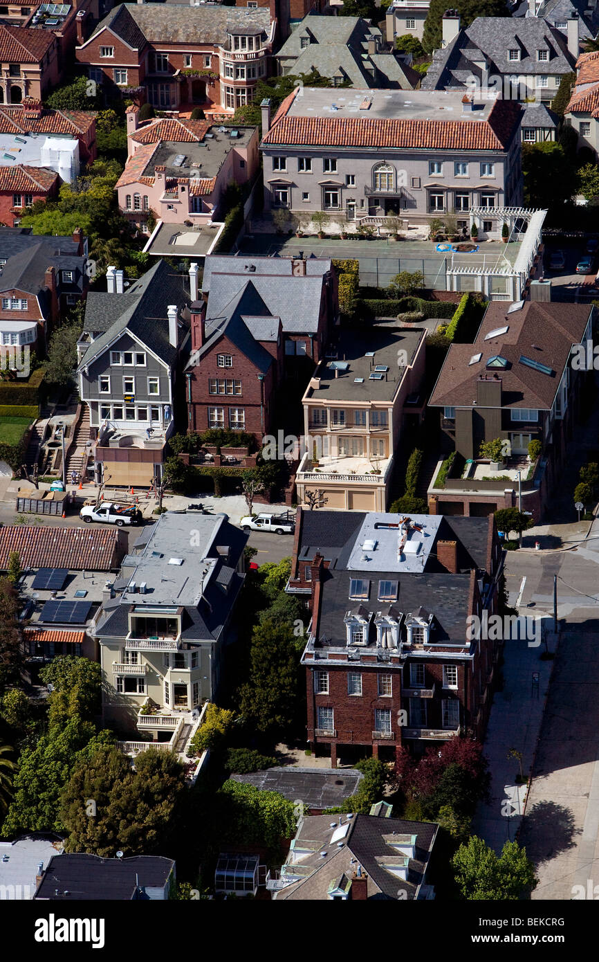 aerial view above San Francisco Pacific Heights residential ...
