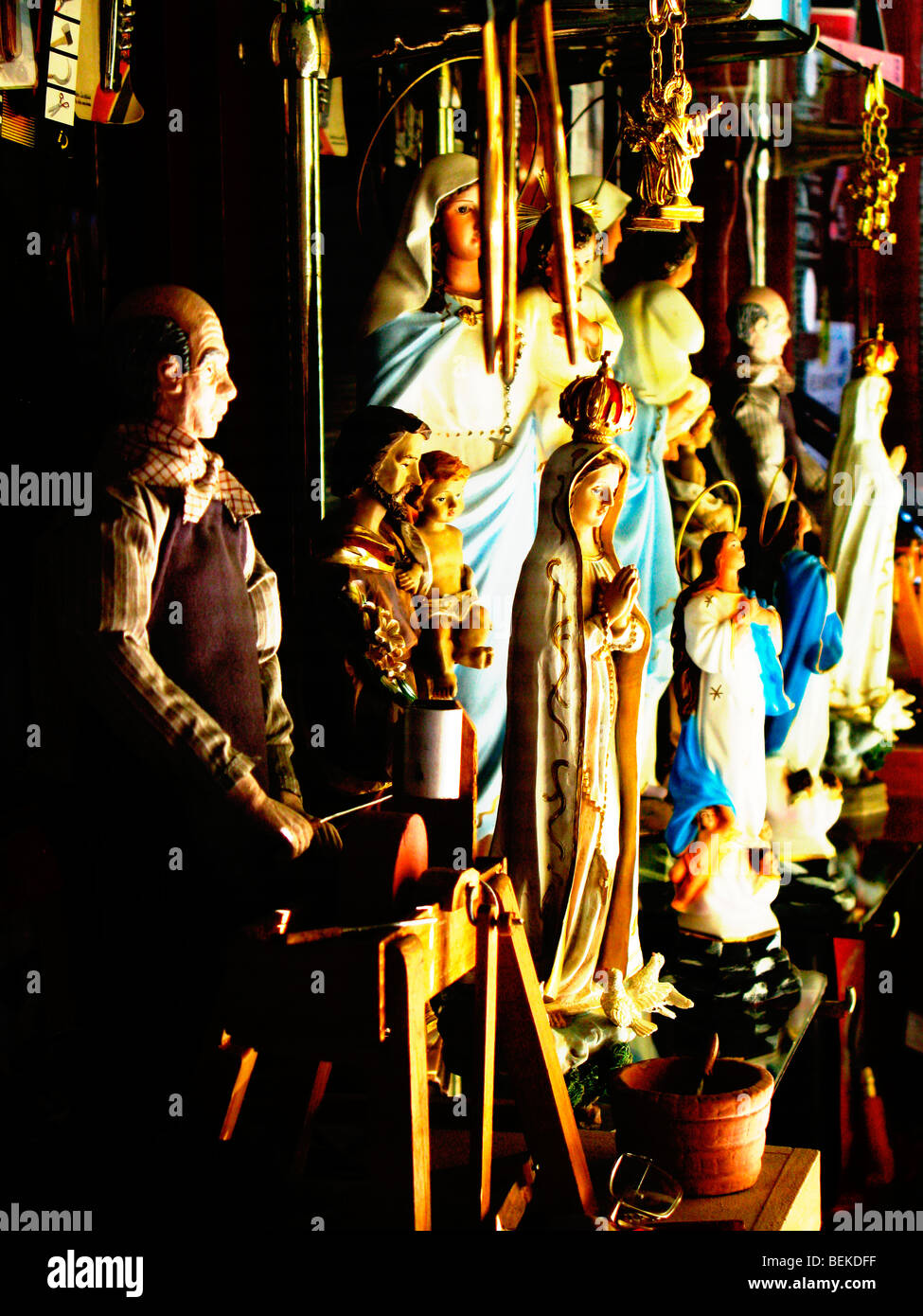 Religious ceramic figurines / figures including Virgin Mary, displayed ...