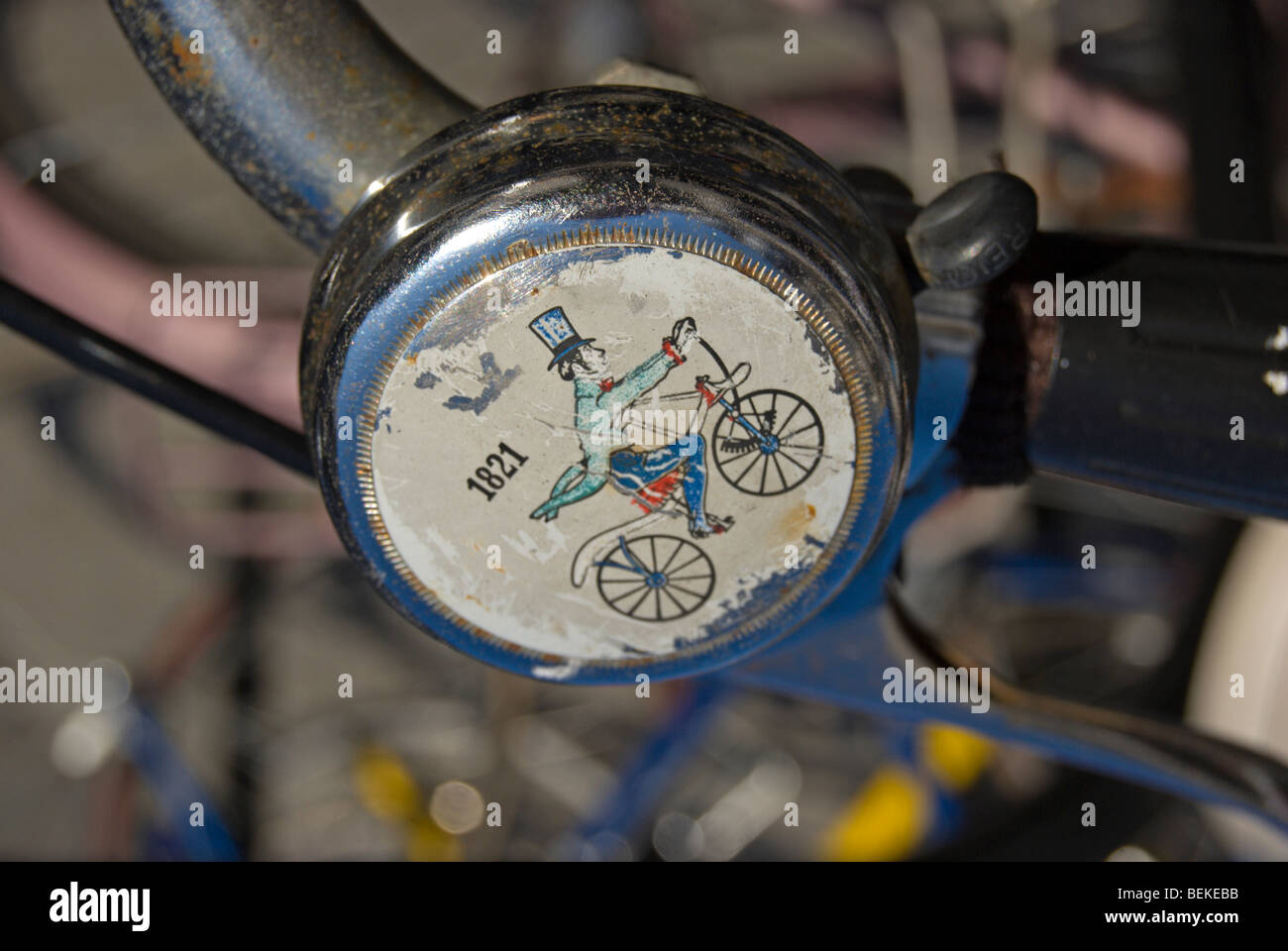 bike bell with image of cyclist and date 1821, depicting lewis gompertz ...