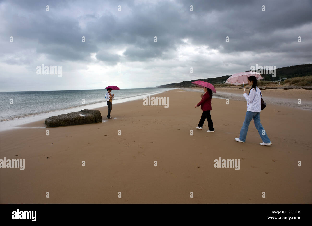 Omaha Beach, Normandy, France. Tourists visit Remains of WW2 D Day ...