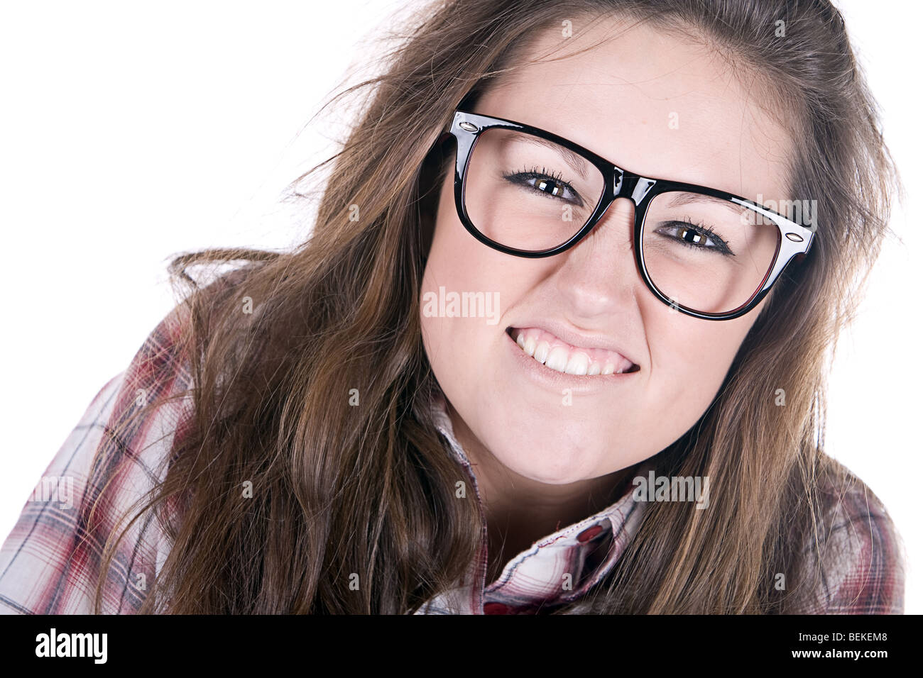 Funny Shot of an Attractive Female Geek on White Background Stock Photo ...