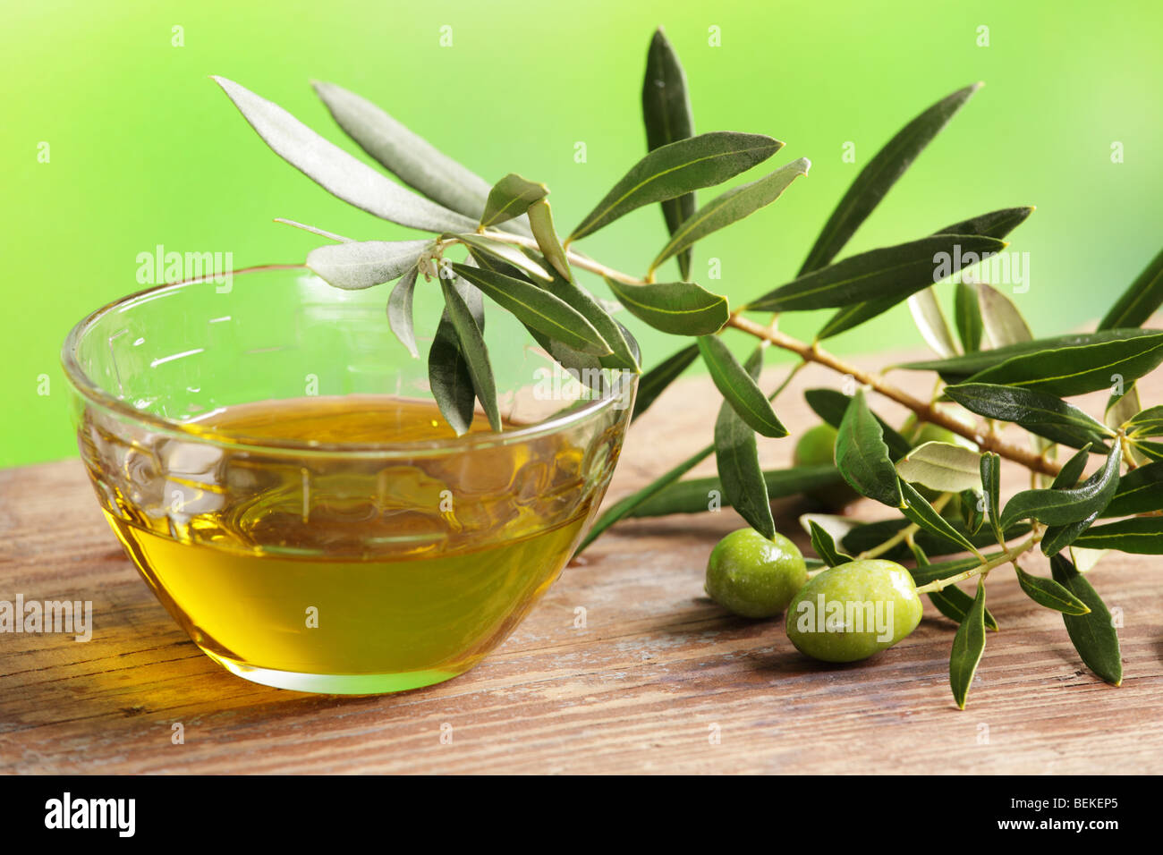Olive oil with olive branch Stock Photo - Alamy