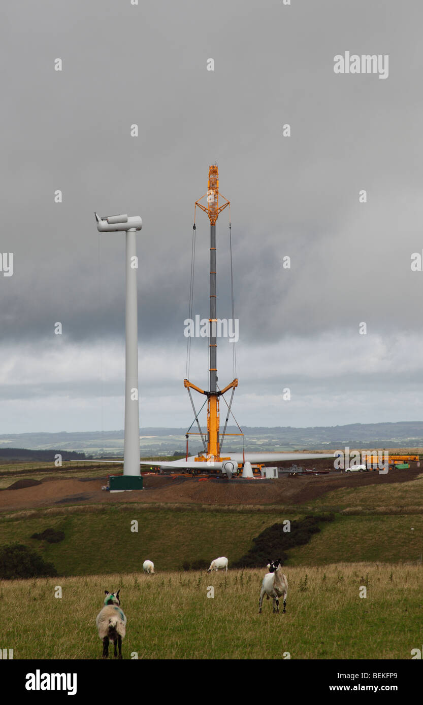 Assembling a wind turbine at Altwallis near Brechfa forest Stock Photo ...