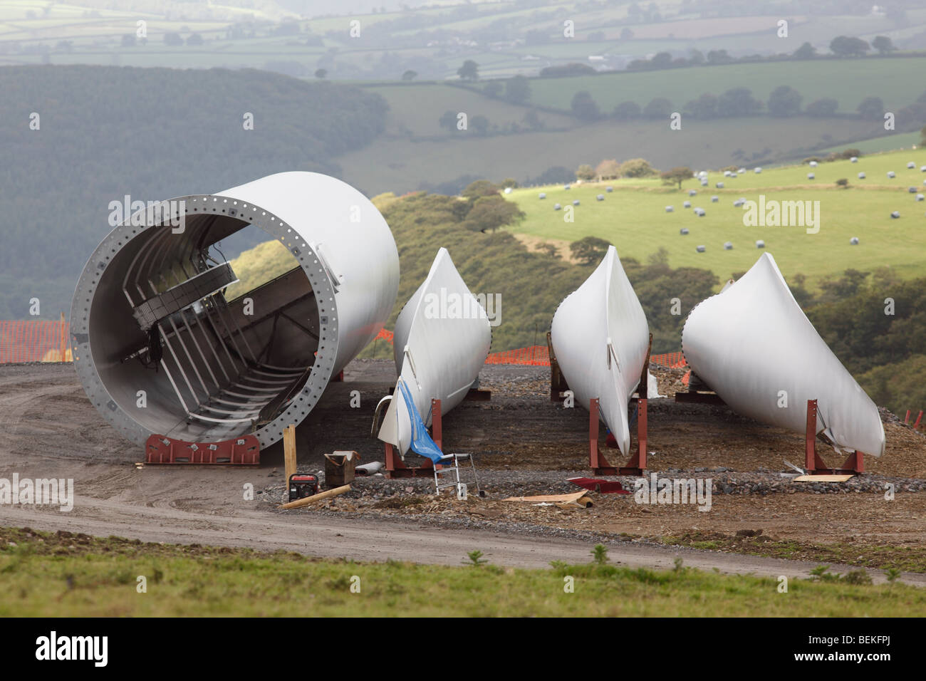 Sections of wind turbine on site awaiting assembly Stock Photo - Alamy