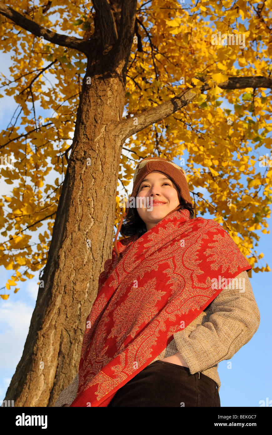 One woman leaning on a tree hi-res stock photography and images - Alamy