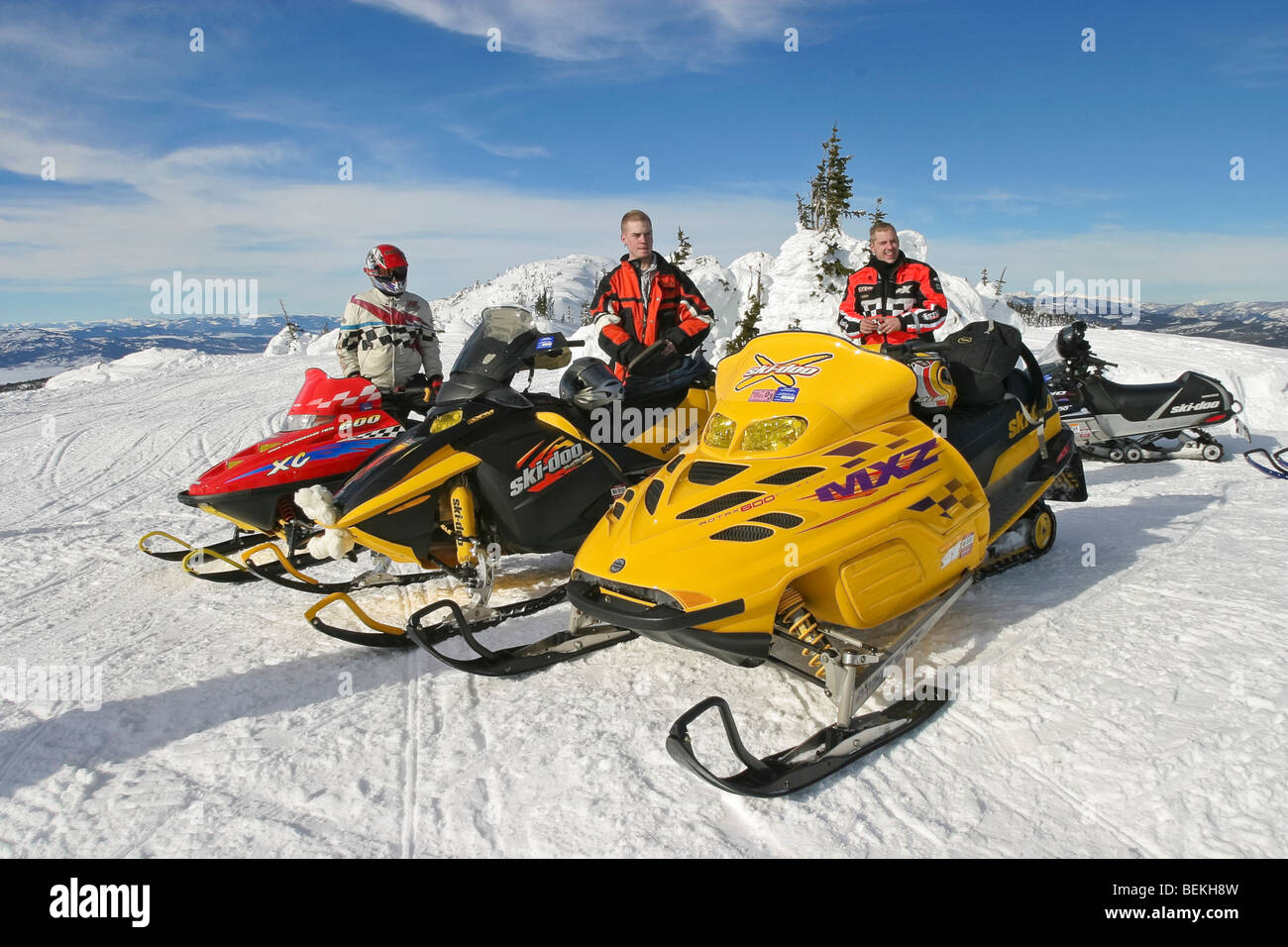 Snowmobiling at the top of Two Top Mountain in national forest outside ...