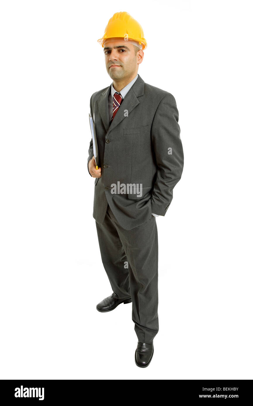 An engineer with yellow hat, isolated on white Stock Photo - Alamy