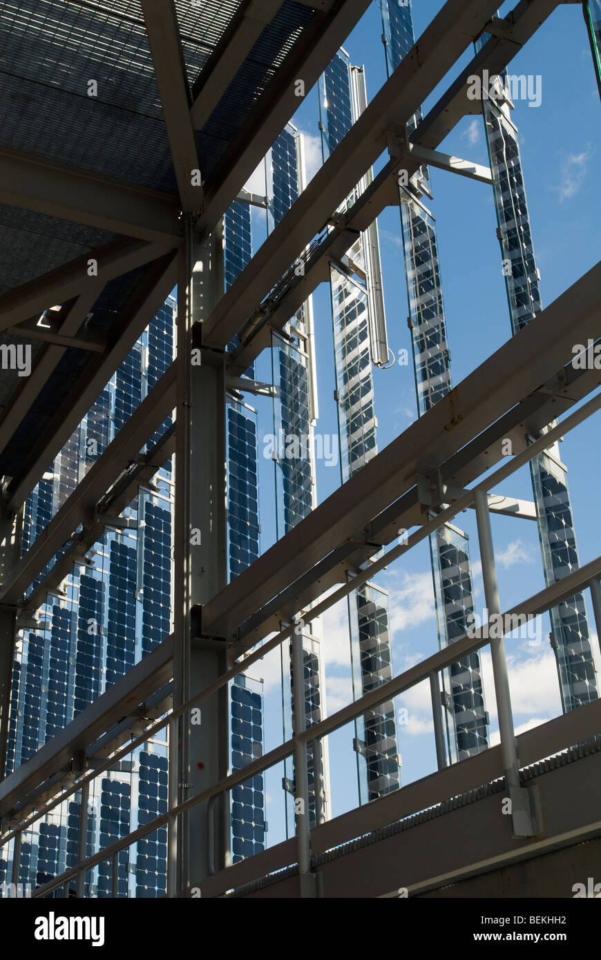 The photovoltaic louvers on a roof in Battery Park City in New York ...