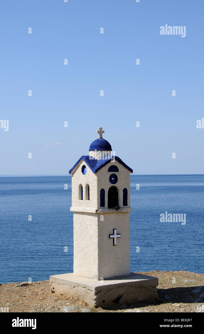 Religious Greek shrine at Neos Marmaras overlooking the Toroneos Gulf ...
