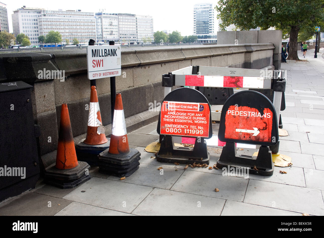 roadwork sign redirecting pedestrians Stock Photo - Alamy