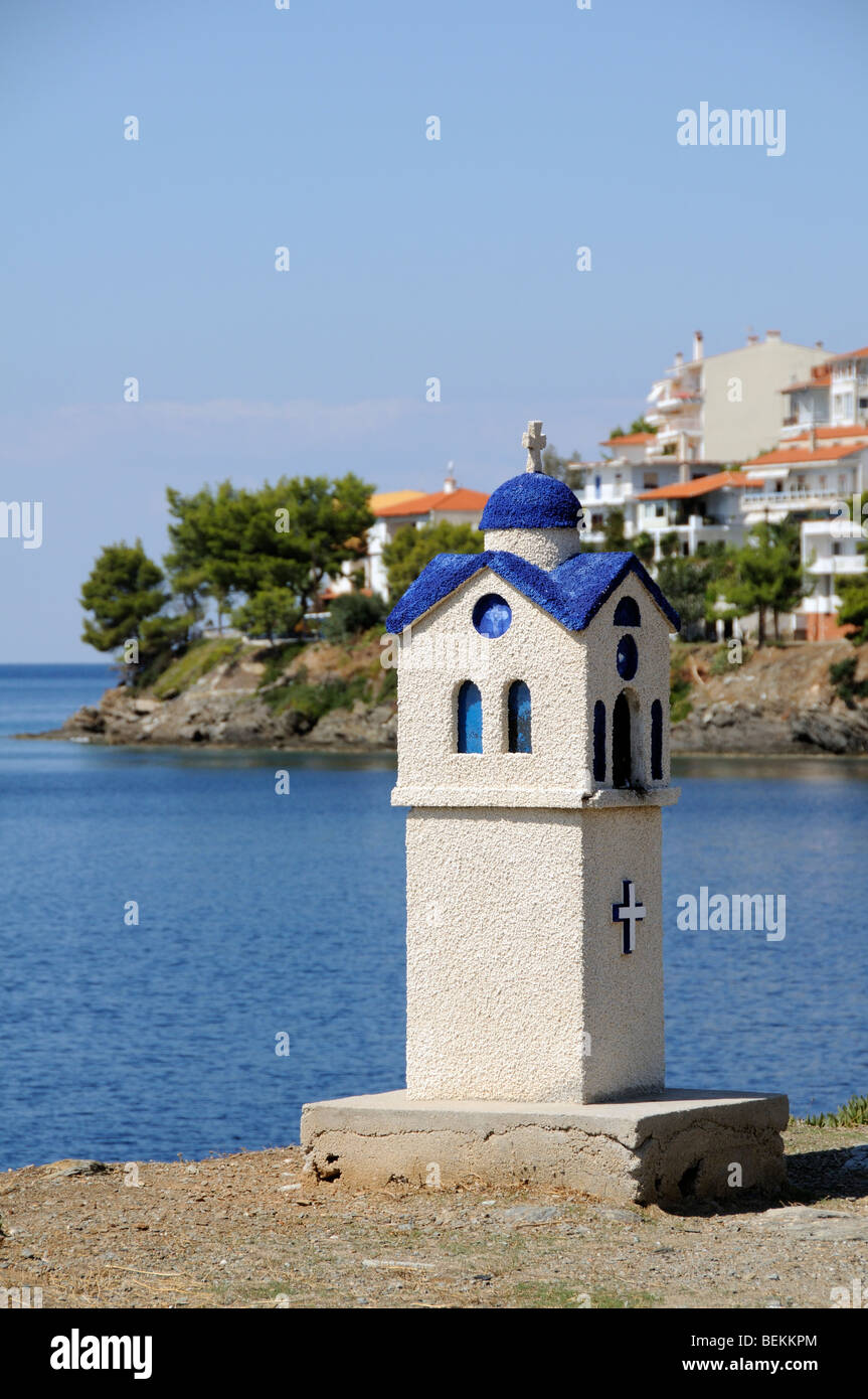 Religious Greek shrine overlooking the Toroneos Gulf northern Greece ...