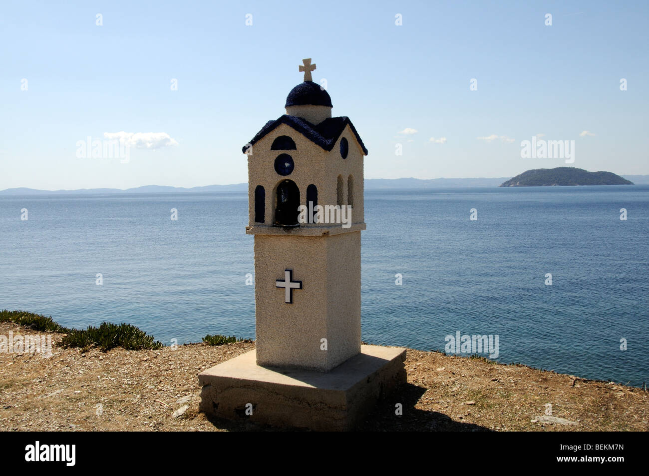 Religious Greek shrine at Neos Marmaras overlooking the Toroneos Gulf ...