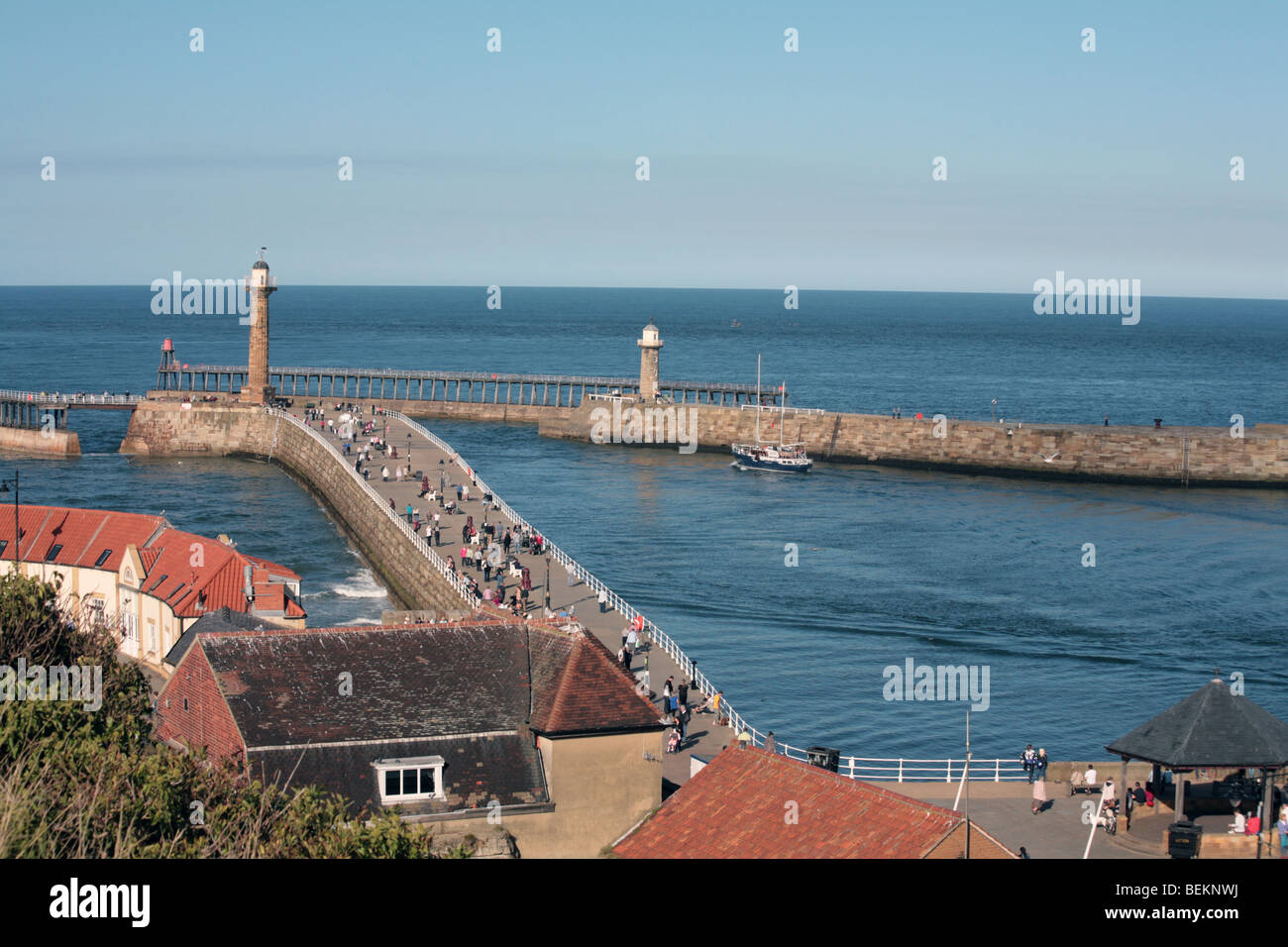Whitby East and West Pier Lights or Breakwater Lights, harbour entrance ...