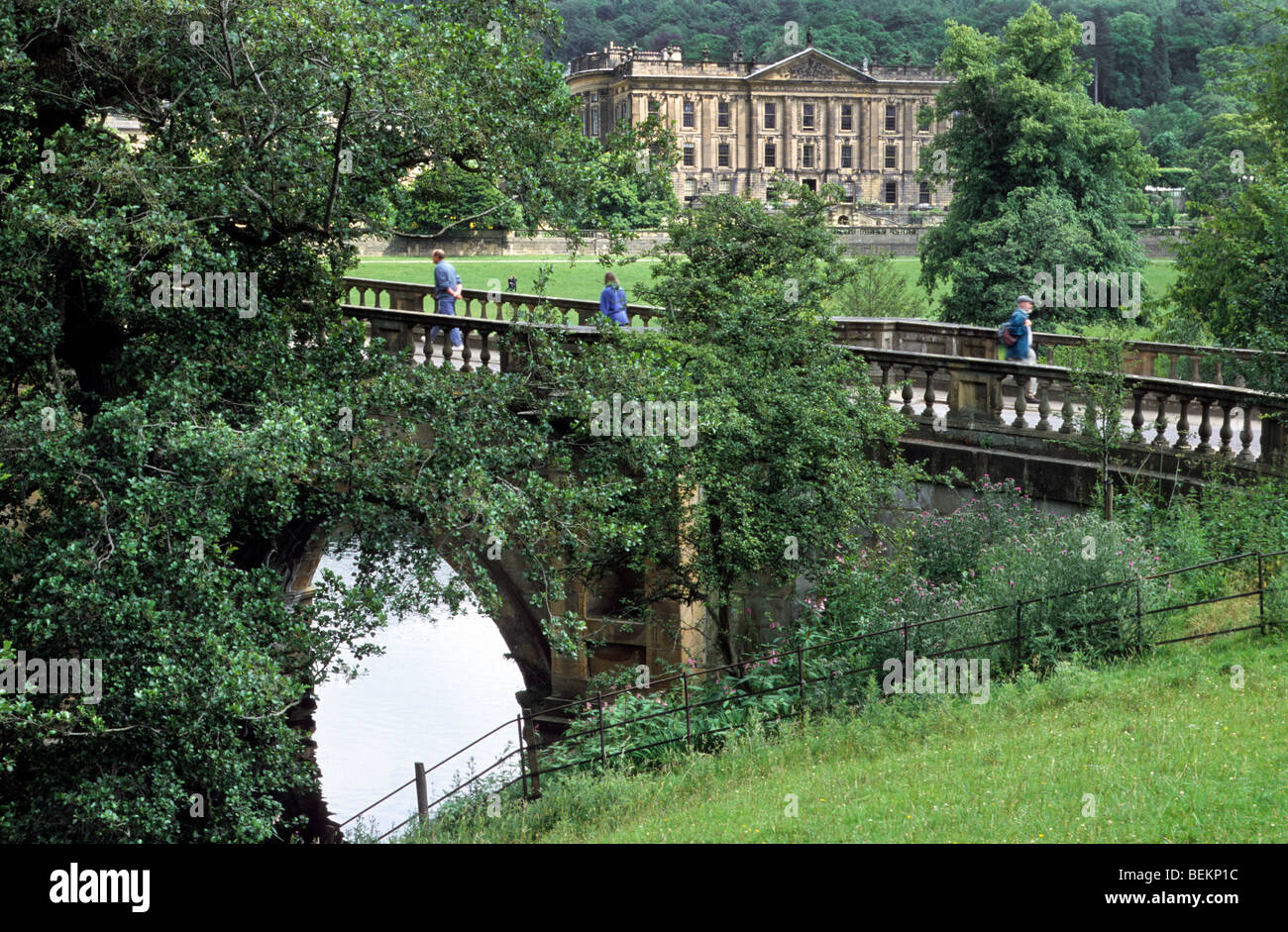 Chatsworth House across the River Derwent, Yorkshire, England, UK Stock ...