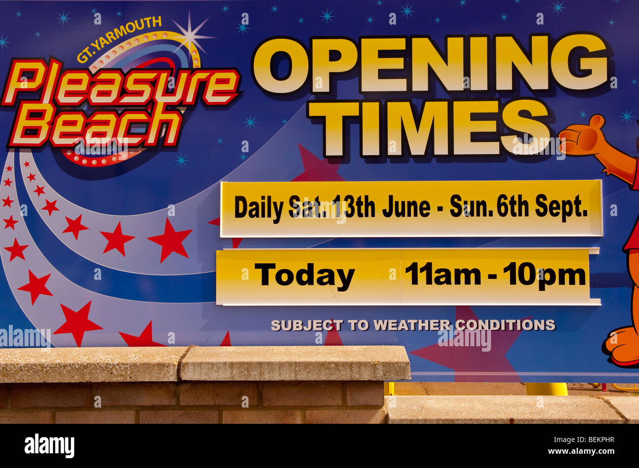 A sign stating opening dates and times at the Pleasure Beach in Great ...