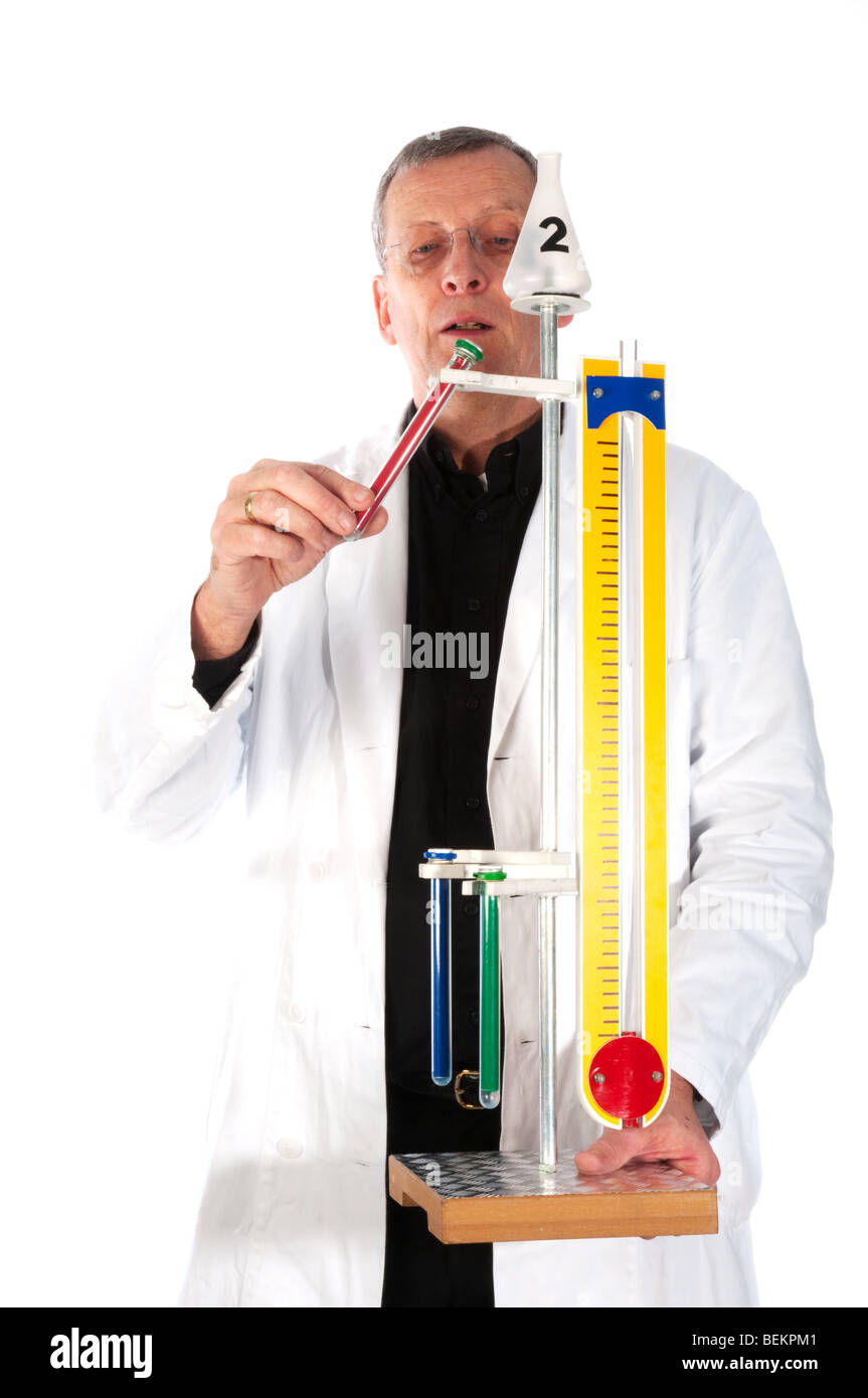 dangerous experiment with liquids and testtubes in the laboratory by a ...