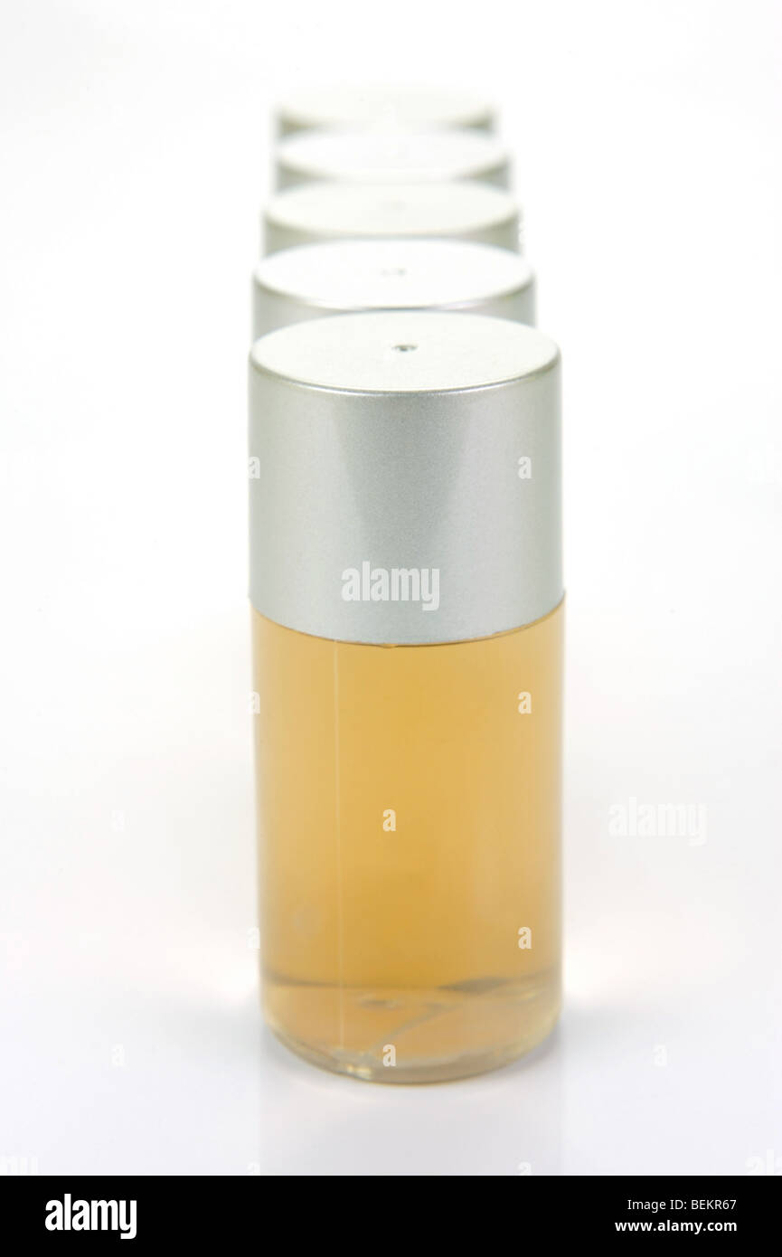 Miniature shampoo bottles isolated against a white background Stock ...