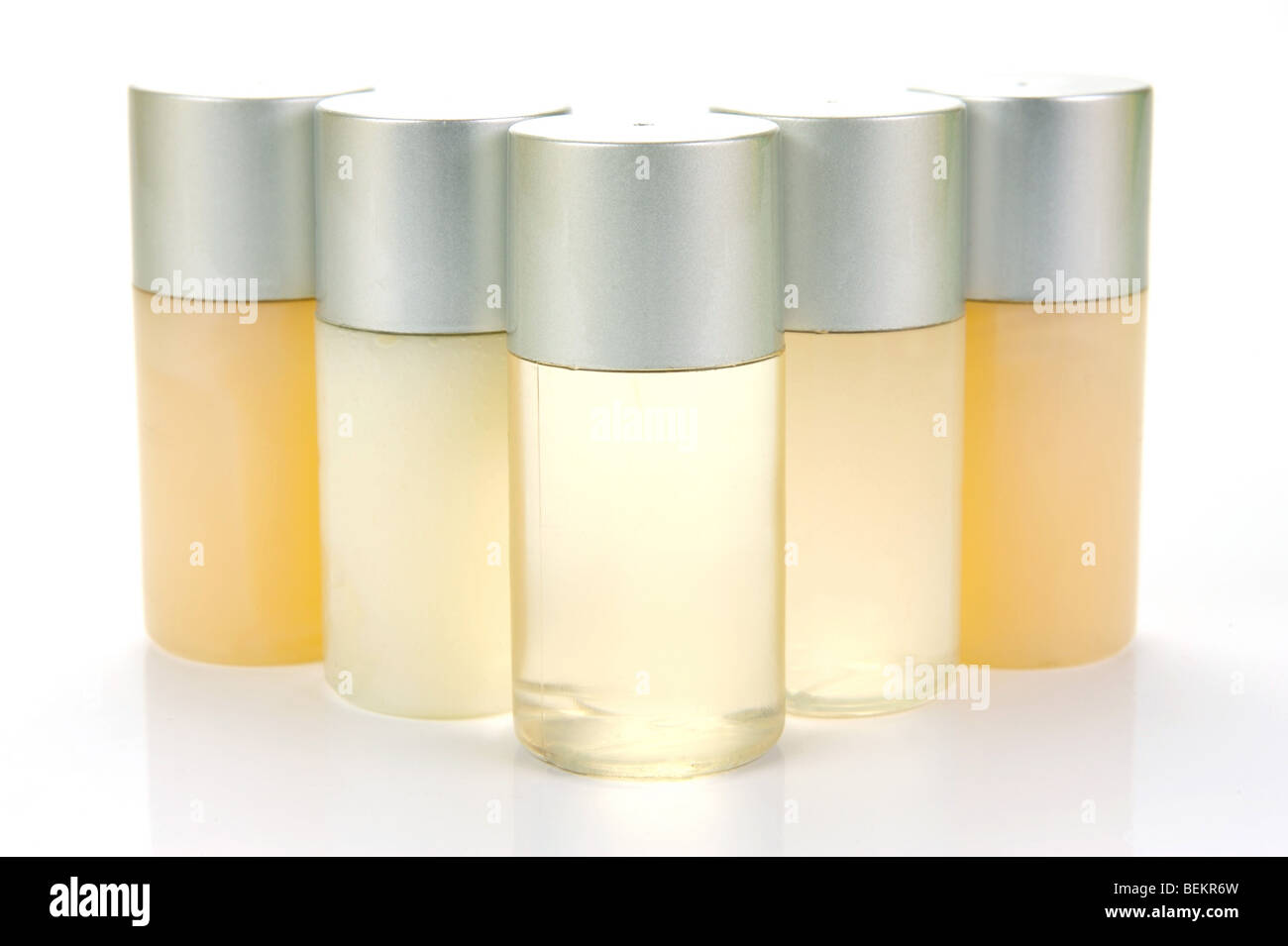 Miniature shampoo bottles isolated against a white background Stock ...