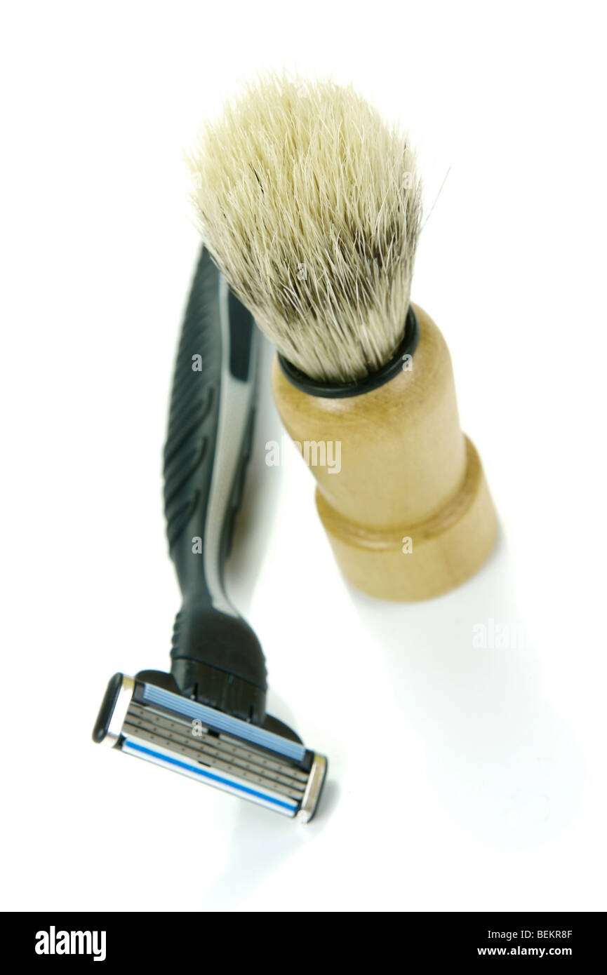 Shaving items isolated against a white background Stock Photo - Alamy