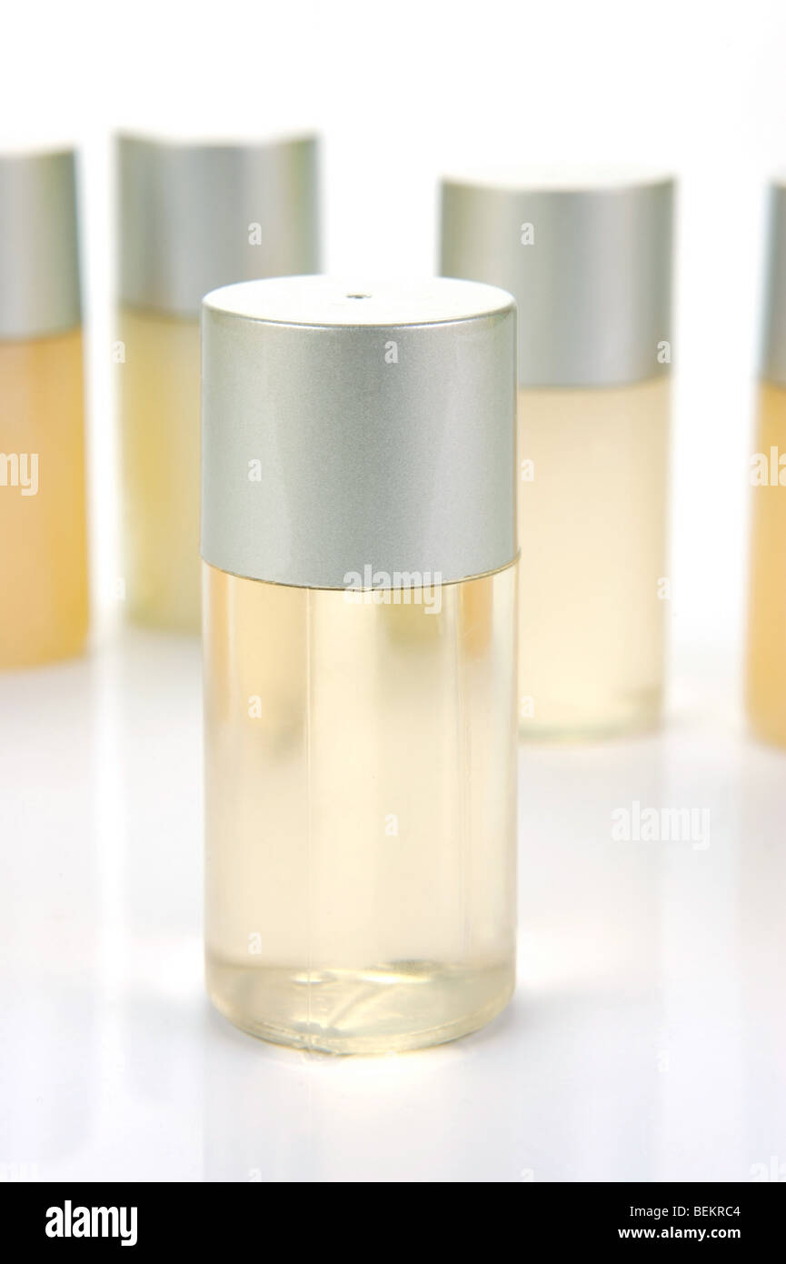Miniature shampoo bottles isolated against a white background Stock ...