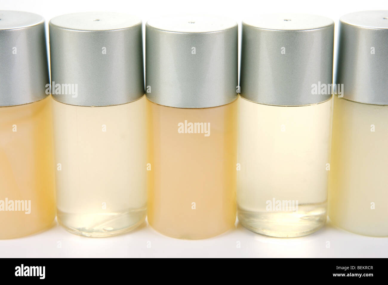 Miniature shampoo bottles isolated against a white background Stock ...