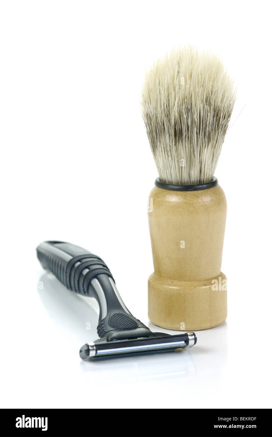 Shaving items isolated against a white background Stock Photo - Alamy