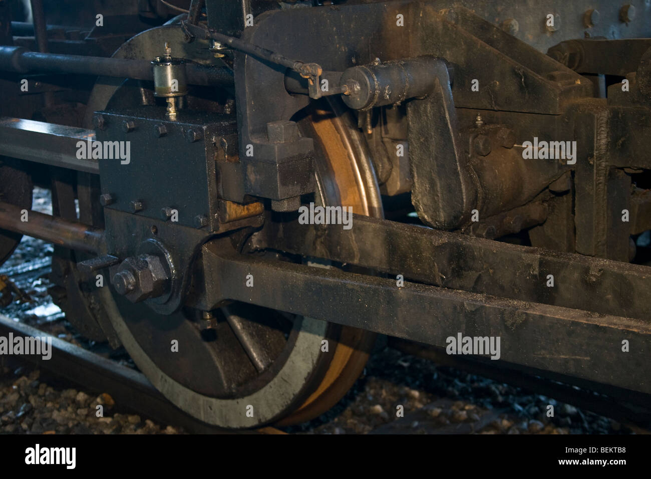 Wheel and drive mechanism of a 1930 steam train Stock Photo - Alamy