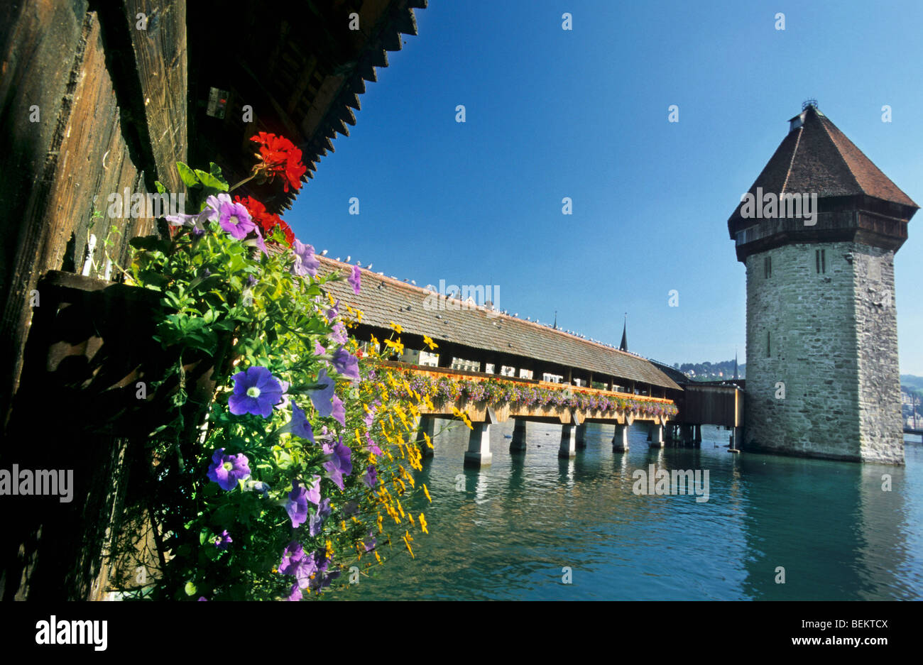 The KapellBrücke / Chapel Bridge over the river Reuss at Lucerne ...