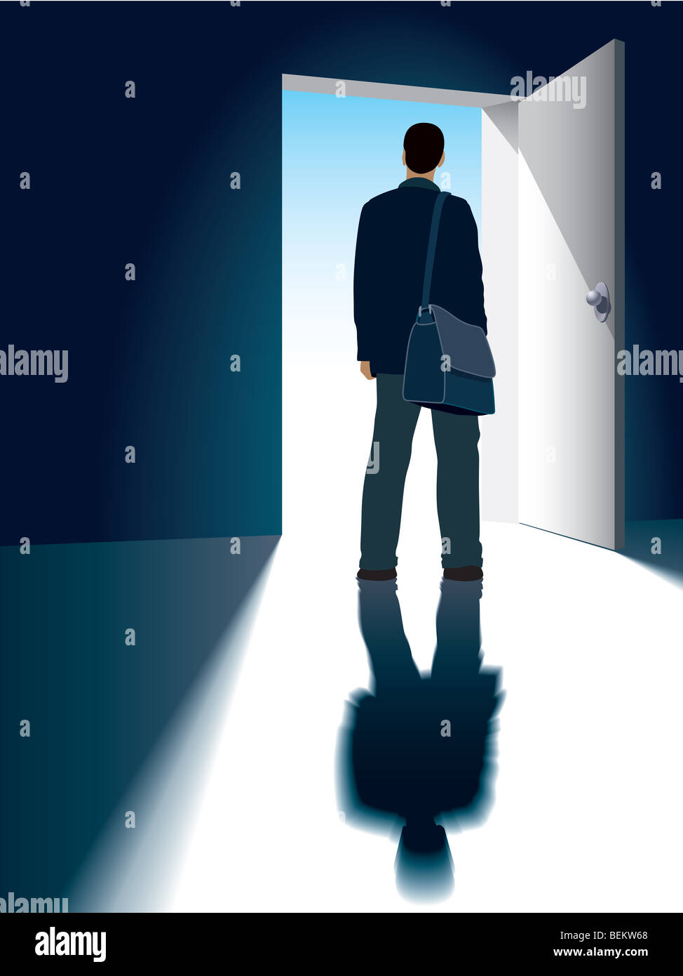 A businessman is standing in front of an open door Stock Photo - Alamy